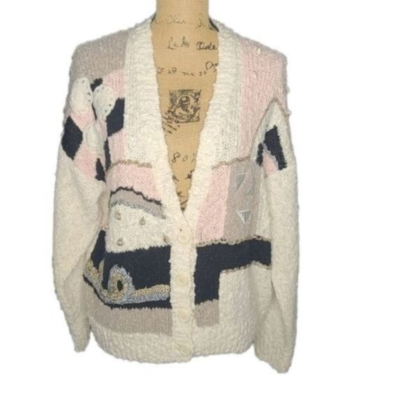 Vintage | Sweaters | Vintage 8s Wearable Art Fuzzy Pink Abstract Girly ...
